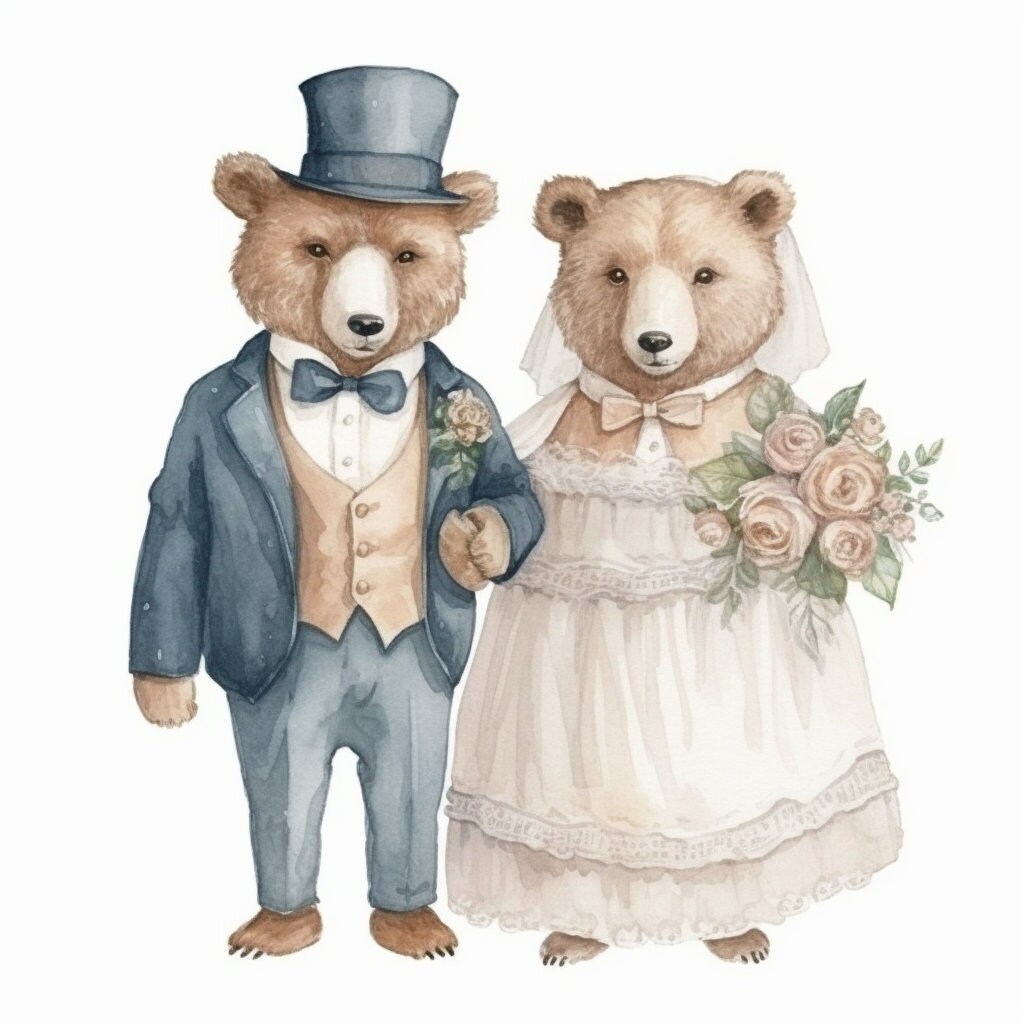 Teddy Bear Wedding Bride and Groom Clipart 8 High Quality JPG - Etsy