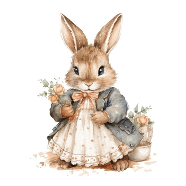 Vintage Bunny Rabbit Watercolor Clip Art Sublimation Graphics 4 PNG ...