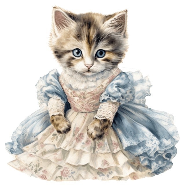 Victorian Kitty Cat Clipart Clip Art 4 PNG Format Instant Download for ...