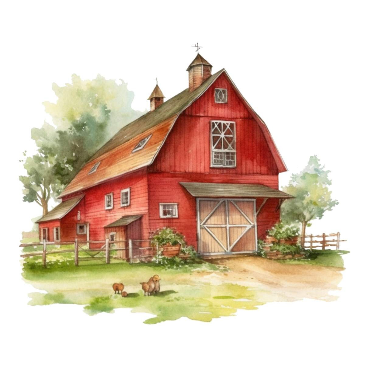 Red Barn Clipart Watercolor Clip Art 4 High Quality PNG Transparent ...