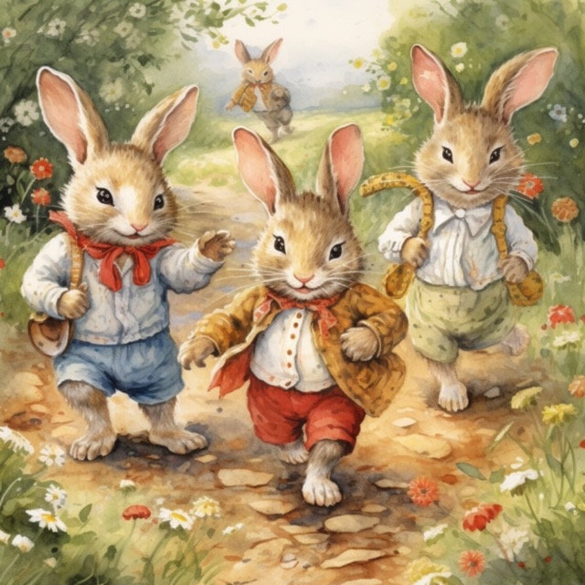 Bunny Rabbit Dance Time Watercolor Clip Art Sublimation - Etsy