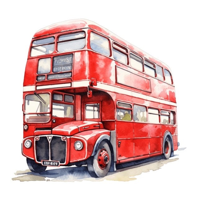 London Bus Watercolor Clip Art Sublimation Graphics 4 High Quality PNG ...
