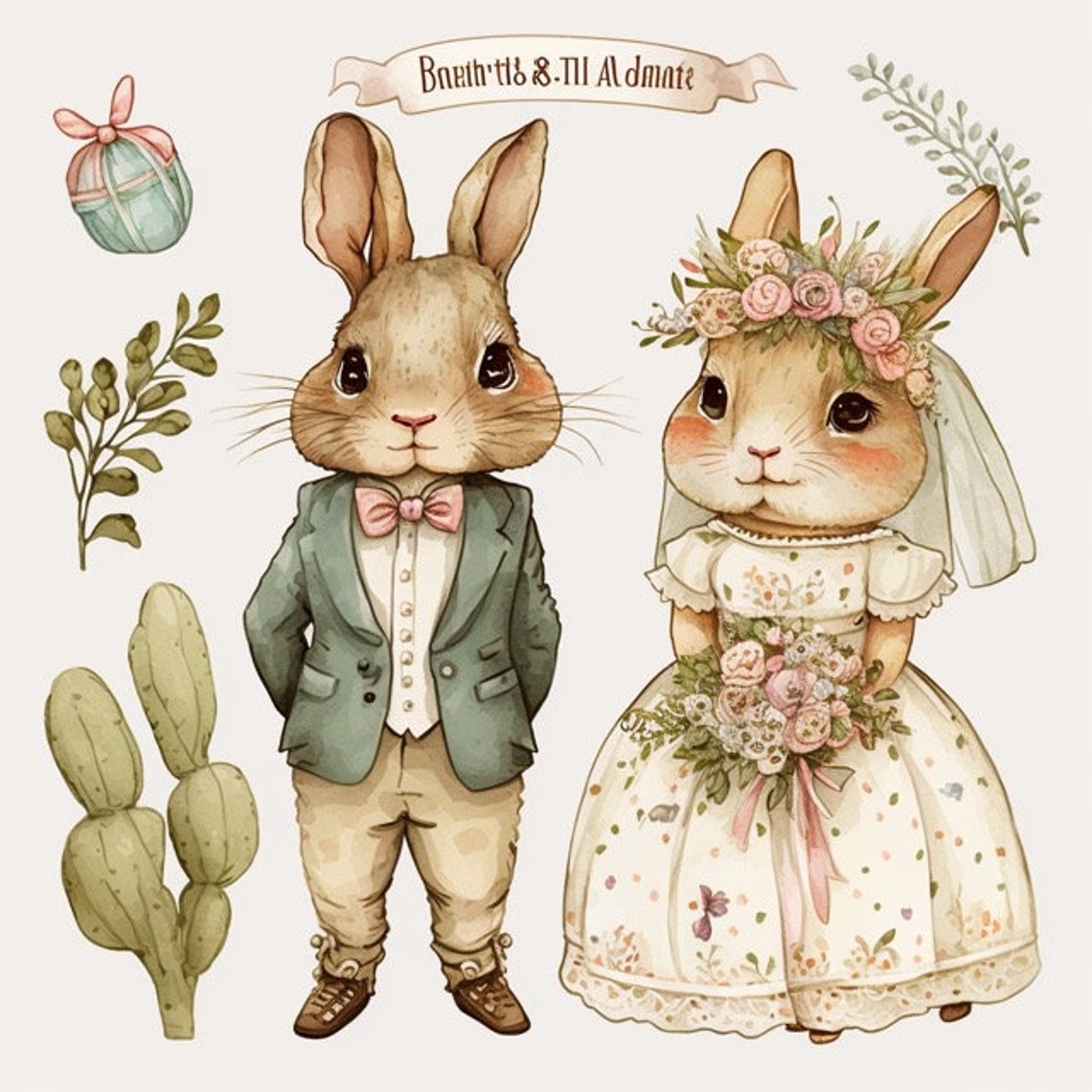 Bunny Rabbit Wedding Bride and Groom Clipart 8 High Quality - Etsy