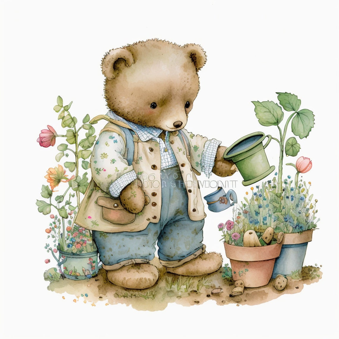 Teddy Bear Gardening Clipart 8 High Quality JPG Watercolor - Etsy