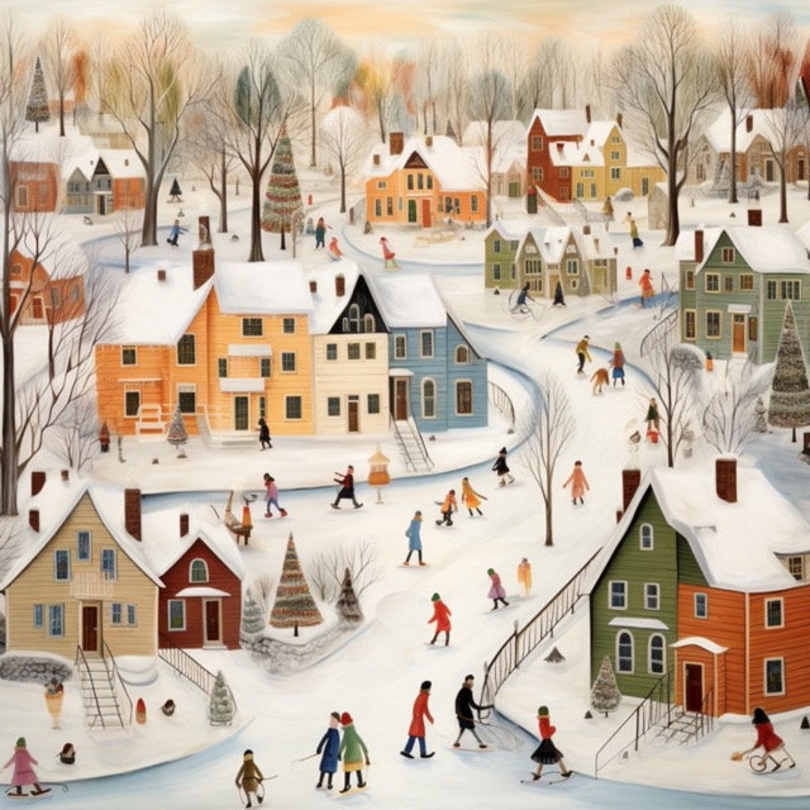 Winter Village Watercolor Clip Art 4 JPG Card Making Invitations Mixed ...