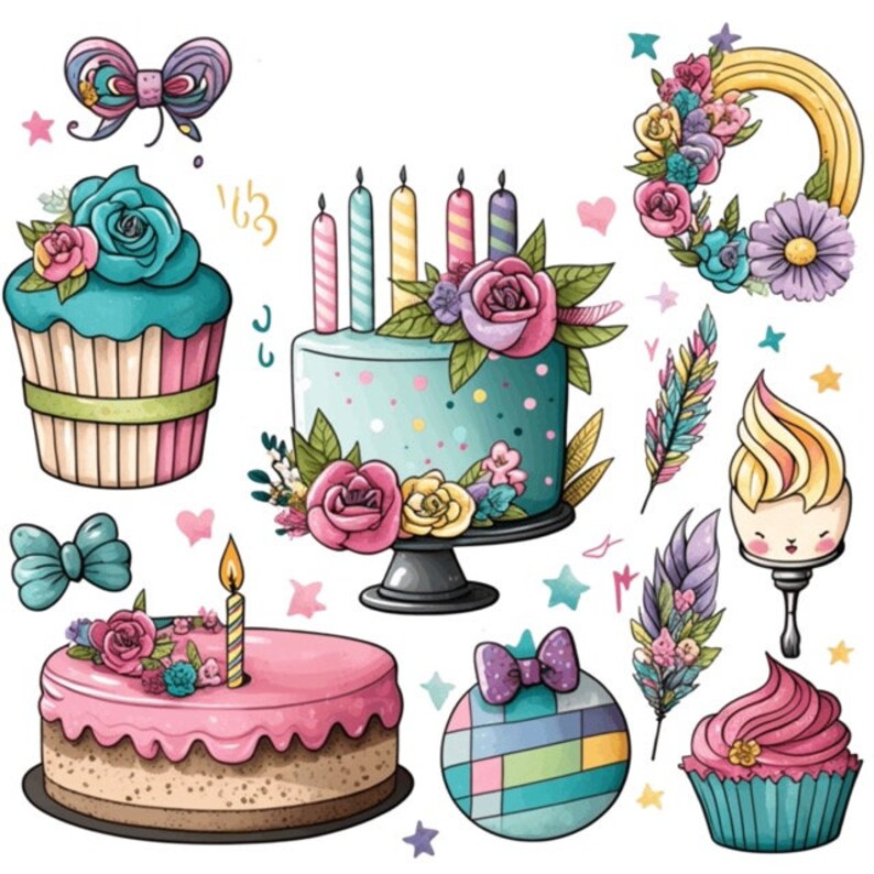 Birthday Watercolor Clipart 4 High Quality PNG Transparent - Etsy