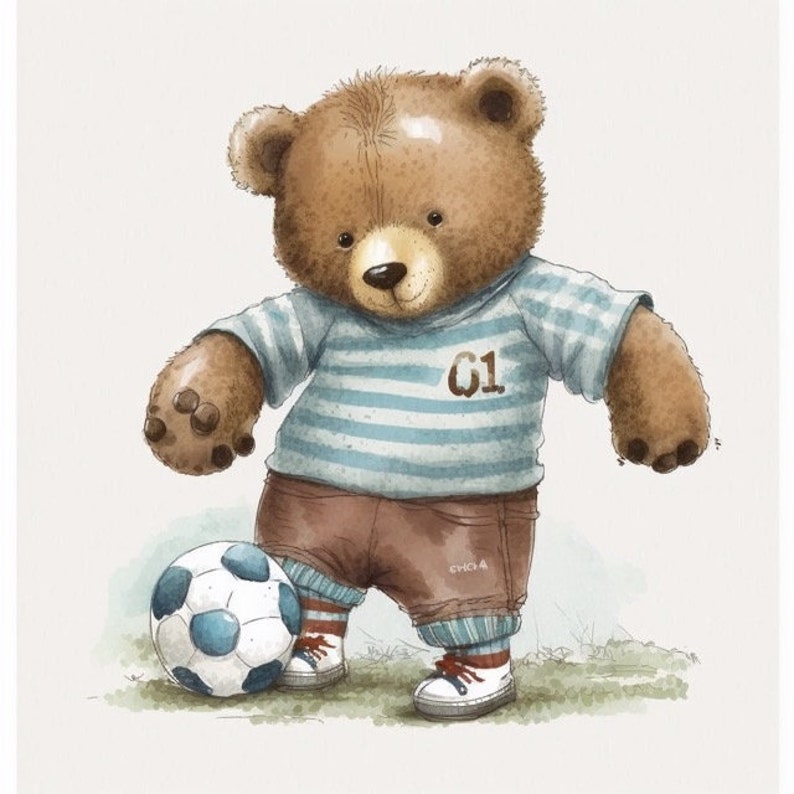 Teddy Bear Playing Soccer Football Watercolor Clipart Clip Art 8 PNG ...