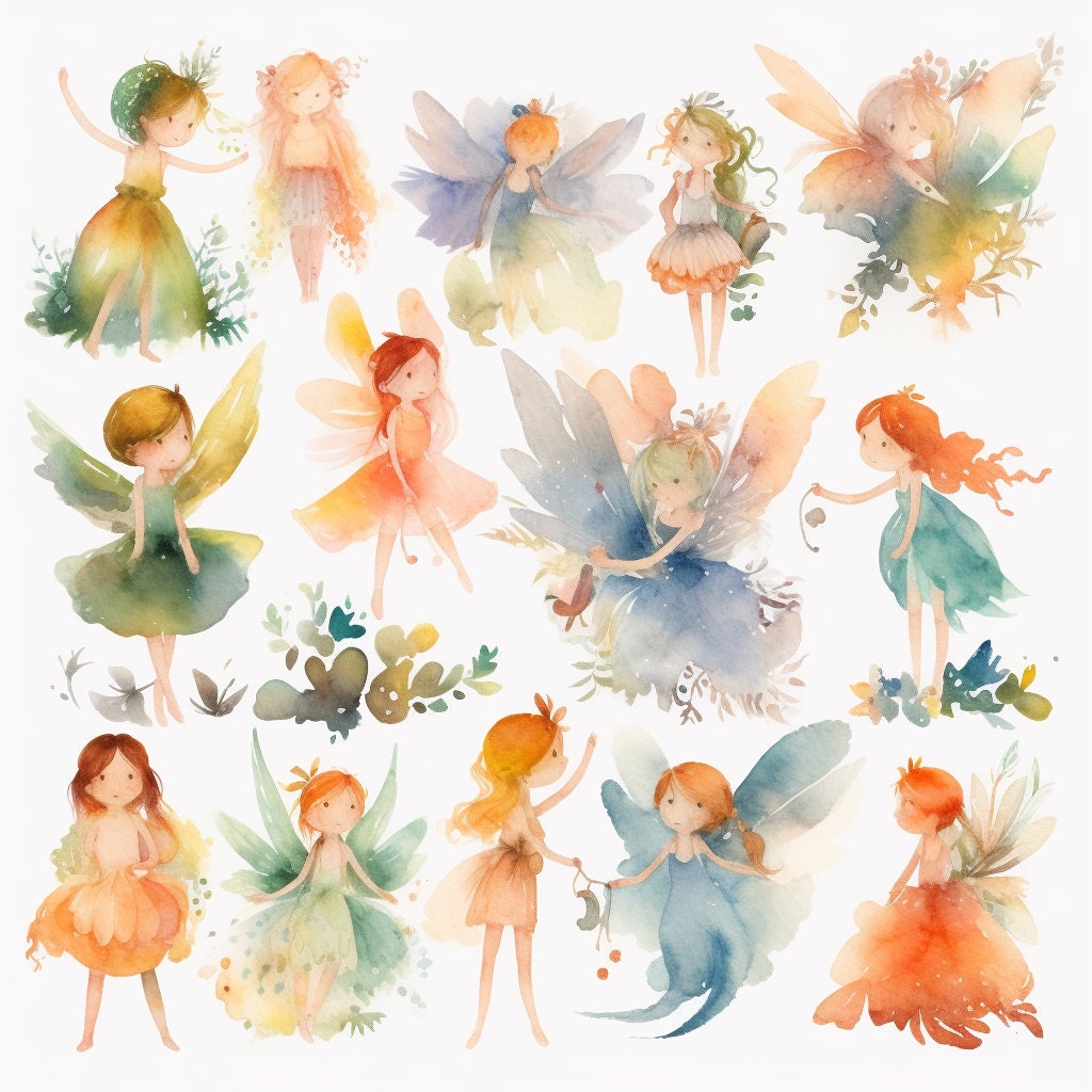 Watercolor Fairies Clipart 8 High Quality JPG Watercolor Art - Etsy
