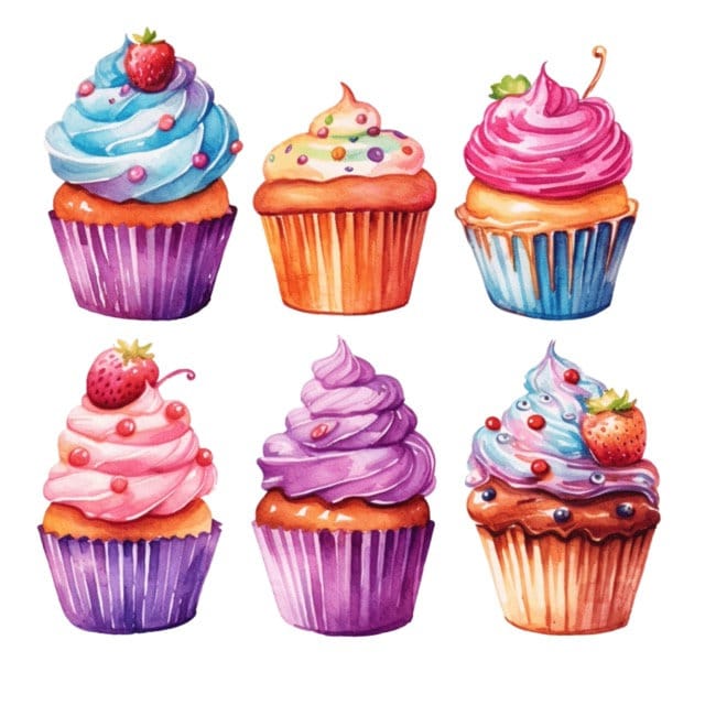 Cupcake Watercolor Clip Art 4 PNG Card Making Mixed Media - Etsy