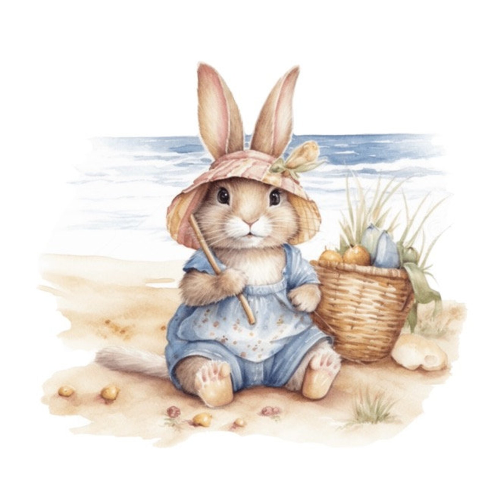 Bunny Rabbit Beach Time Watercolor Clip Art 4 High Quality PNG Junk ...