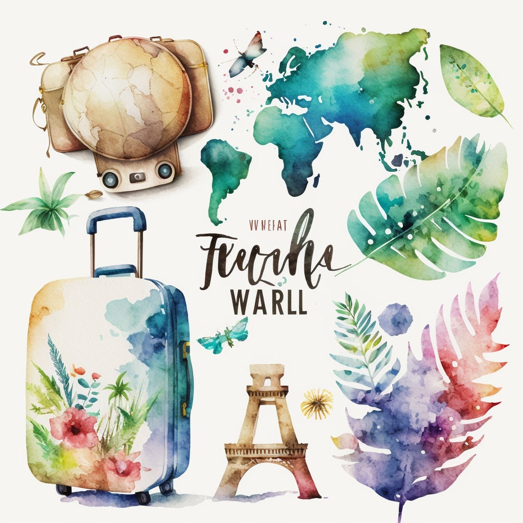 Travel Watercolor Clipart 8 High Quality JPG Watercolor Art - Etsy