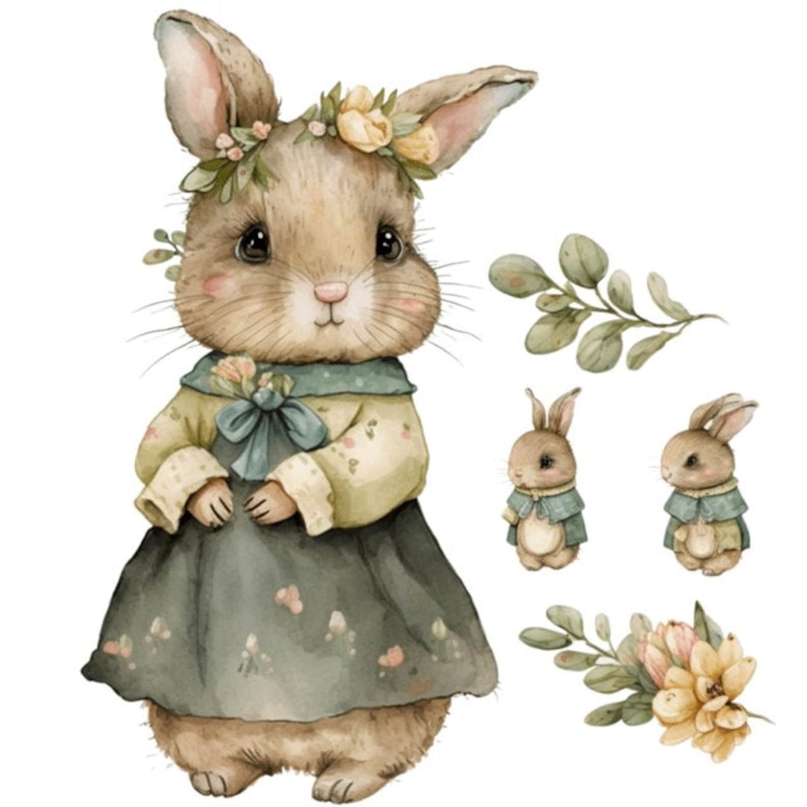 Vintage Bunny Rabbit Clip Art 19 PNG Single Elements Card Making ...