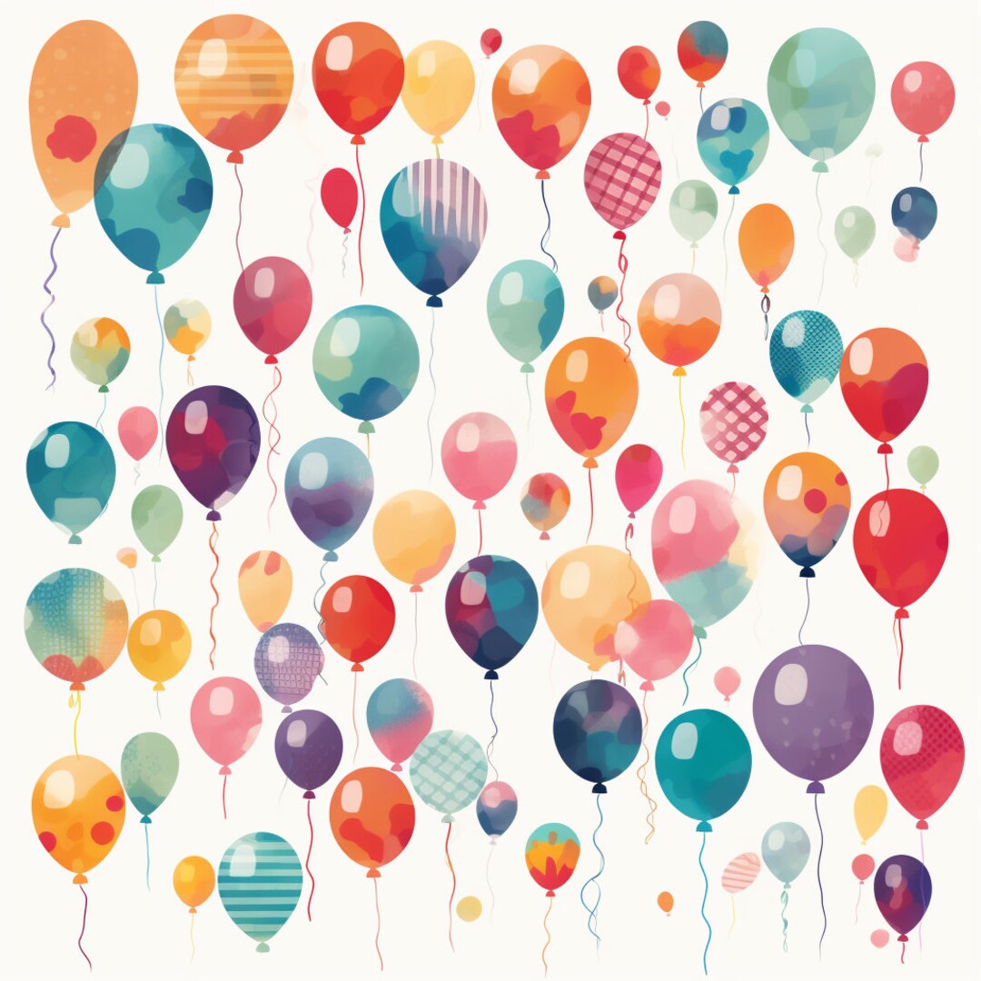 Birthday Balloons Clipart 8 High Quality JPG Watercolor Art Digital ...