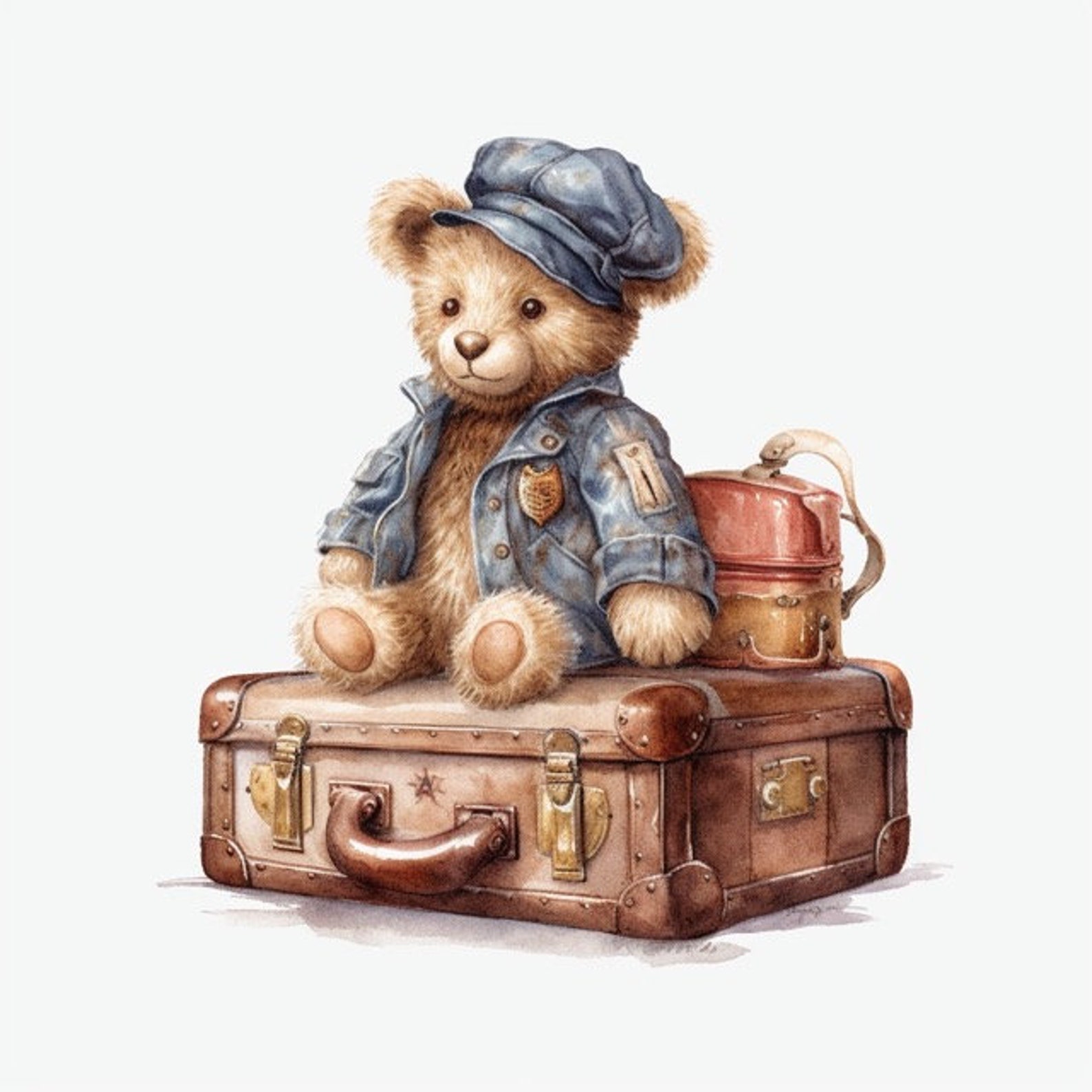 Traveling Teddy Bear Suitcase Watercolor Clipart 8 High Quality JPG ...