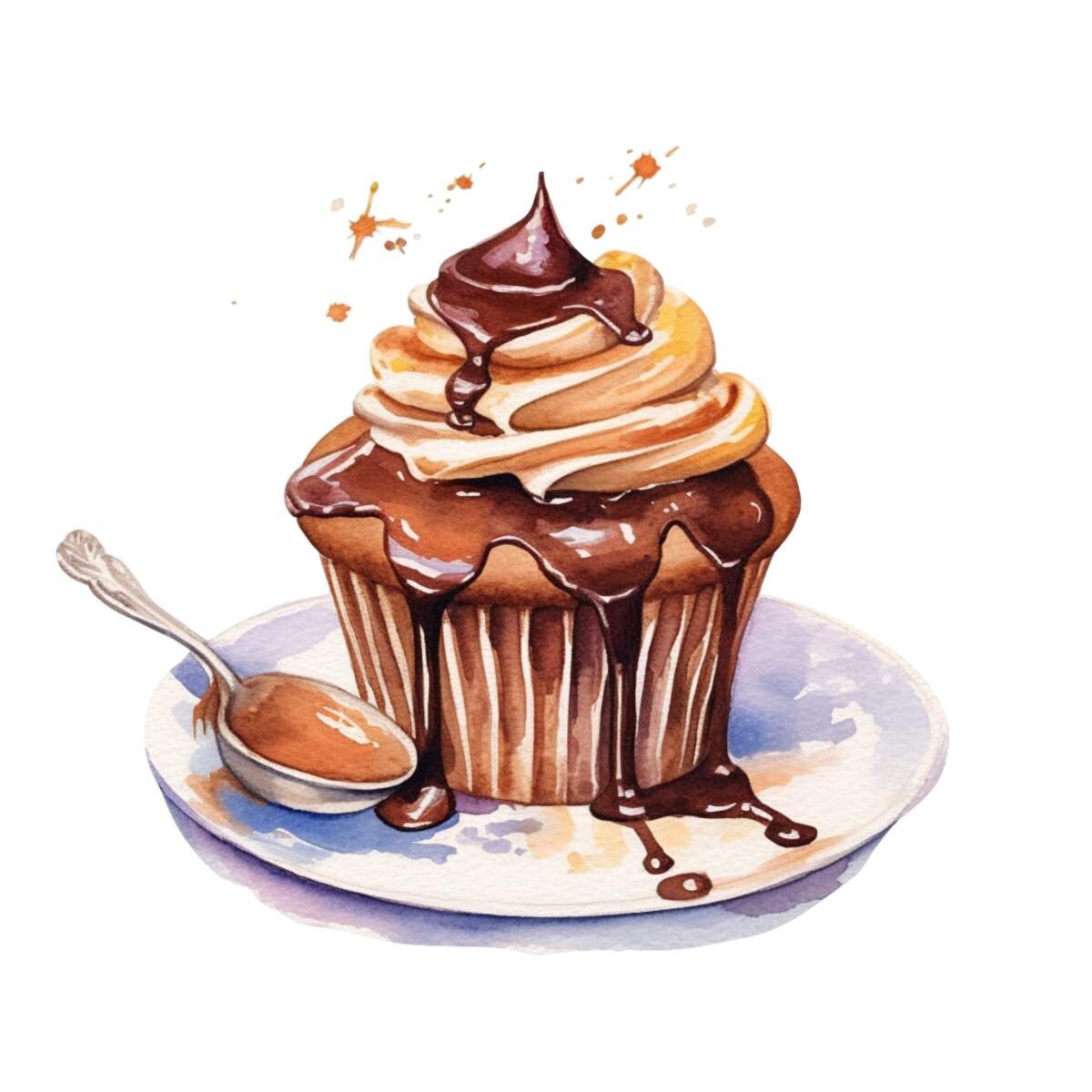 Chocolate Cupcake Watercolor Clipart 4 High Quality PNG Transparent ...