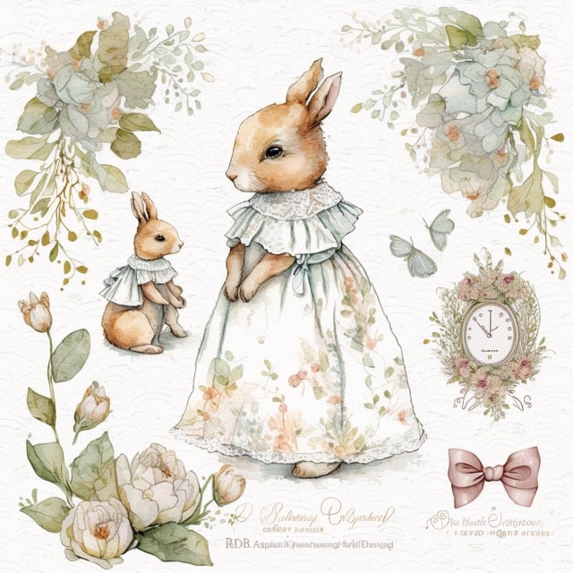Bunny Rabbit Gardening Clipart 8 High Quality JPG Watercolor - Etsy