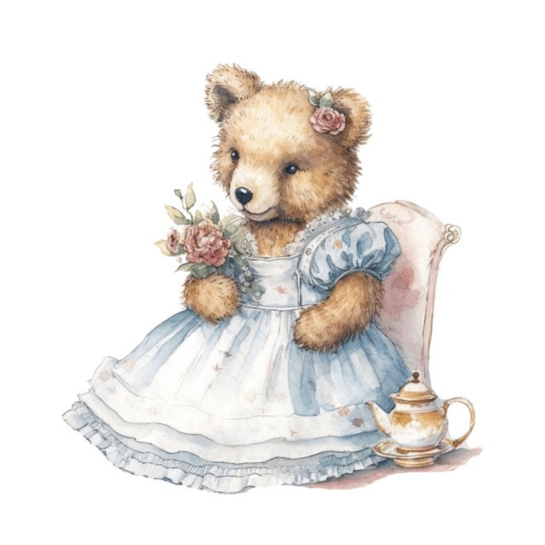 Teddy Bear Vintage Watercolor Clip Art 4 PNG Card Making Paper Crafts ...