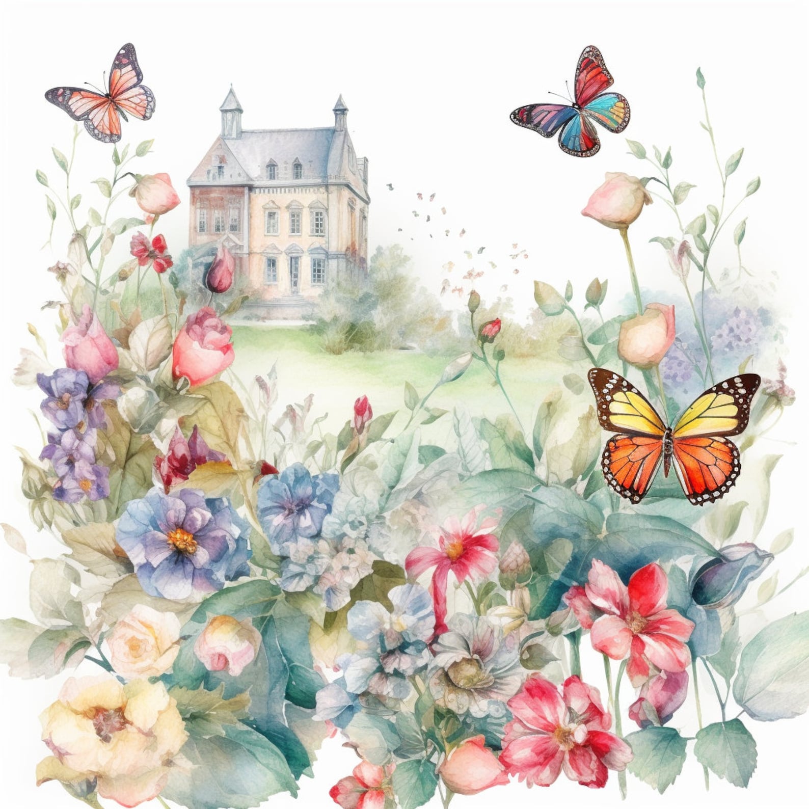 Summer Butterfly Garden Clipart 8 High Quality JPG Watercolor - Etsy