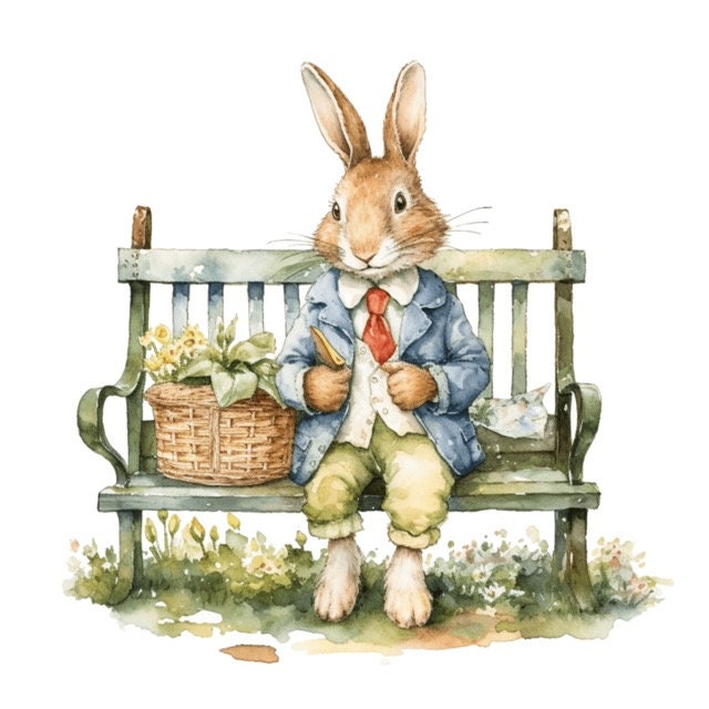 Bunny Rabbit in the Garden Watercolor Clip Art 4 High Quality - Etsy