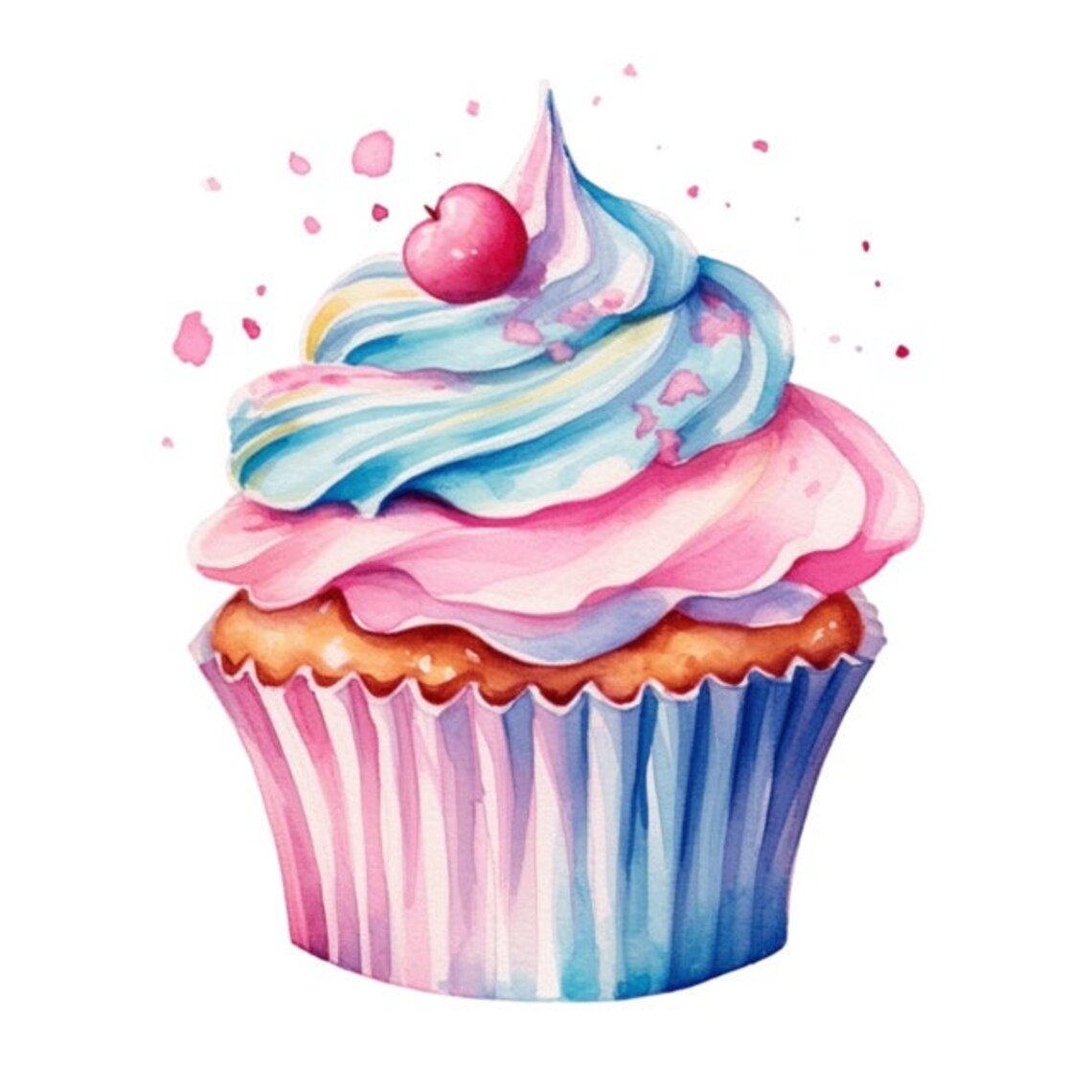 Cupcake Watercolor Clip Art 4 PNG Card Making Mixed Media Paper Crafts ...