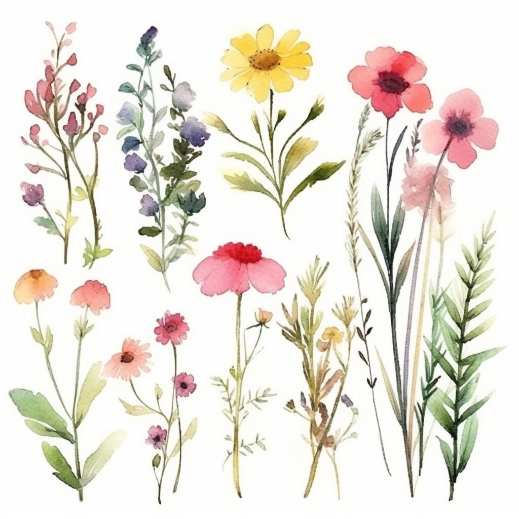 Watercolor Wild Flowers Clipart 8 High Quality JPG Watercolor - Etsy