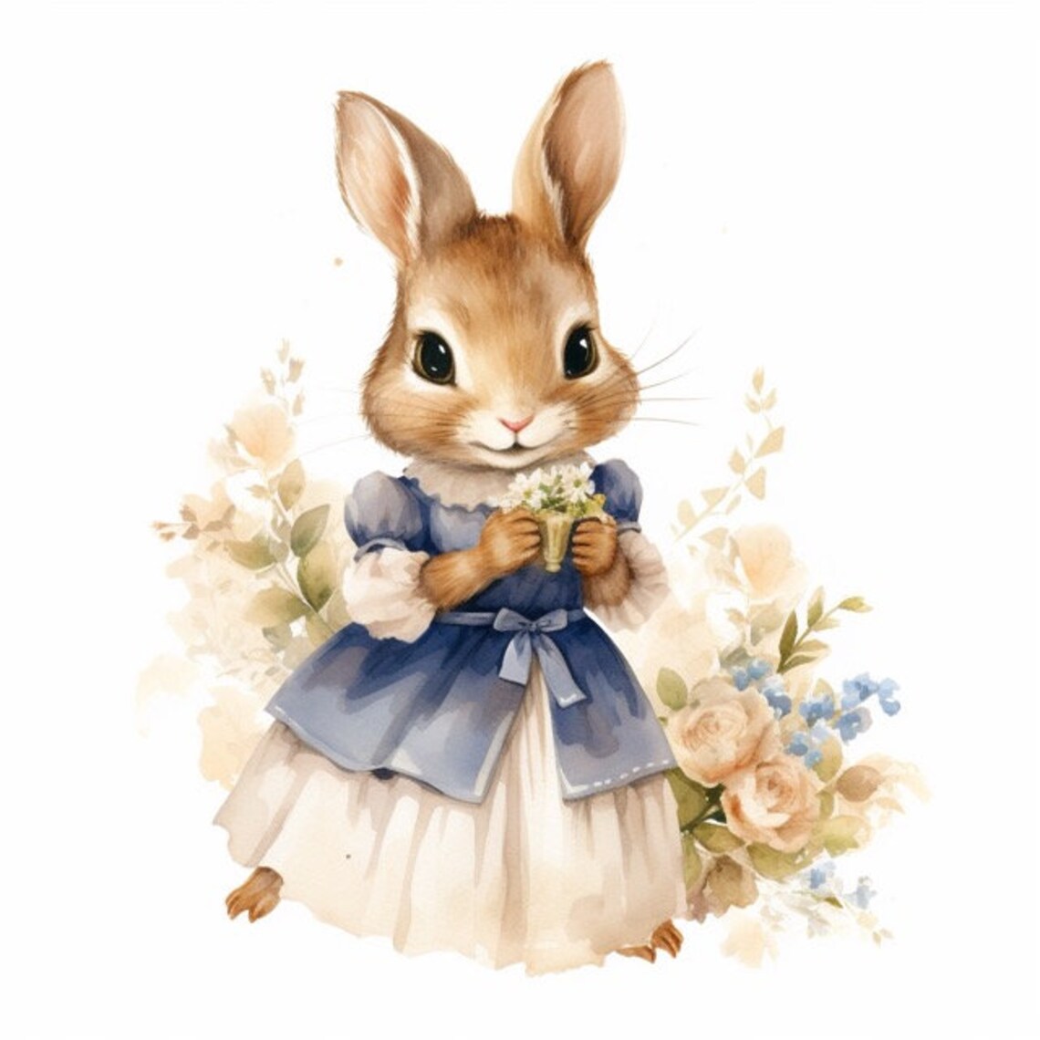 Bunny Rabbit Flower Watercolor Clip Art 4 PNG Files Mix Media Paper ...