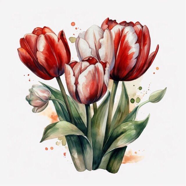 Watercolor Tulips Bouquet Tulip Flower Clipart Clip Art 4 PNG Format ...