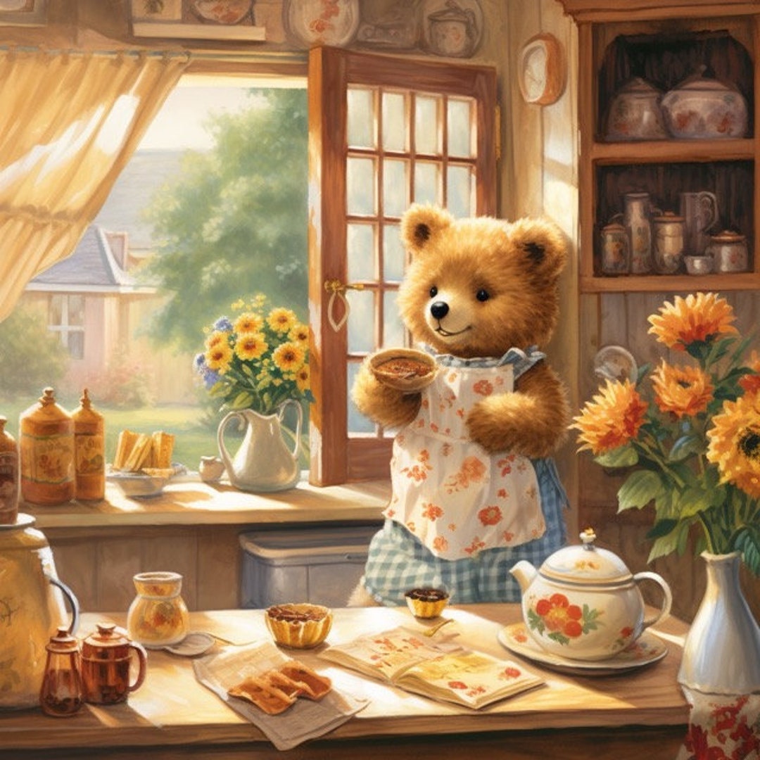 Teddy Bear Bake Time Watercolor Clip Art Sublimation Graphics 4 JPG ...