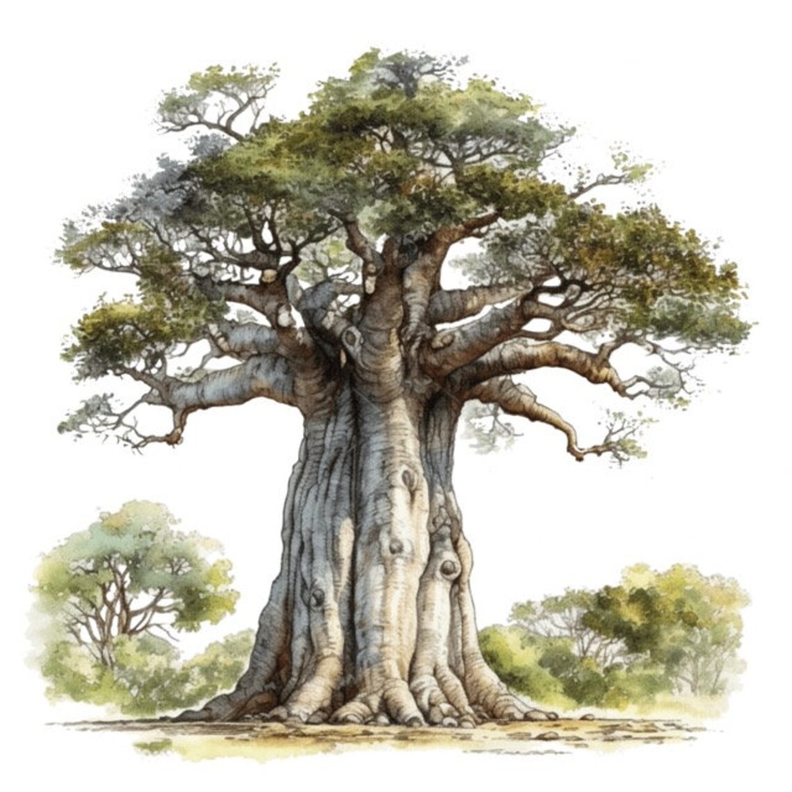 Baobab Tree Watercolor Clip Art 4 PNG Format Junk Journal Collage Mix ...