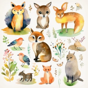 Watercolor Woodland Animals Clipart 8 High Quality JPG Art Digital ...