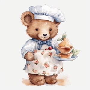 Teddy Bear Baking Clipart 8 High Quality JPG Watercolor Art Digital ...