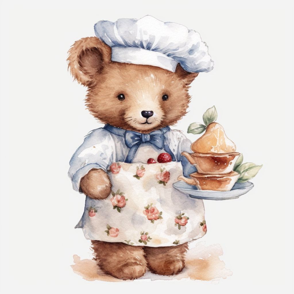 Teddy Bear Baking Clipart 8 High Quality JPG Watercolor Art Digital ...