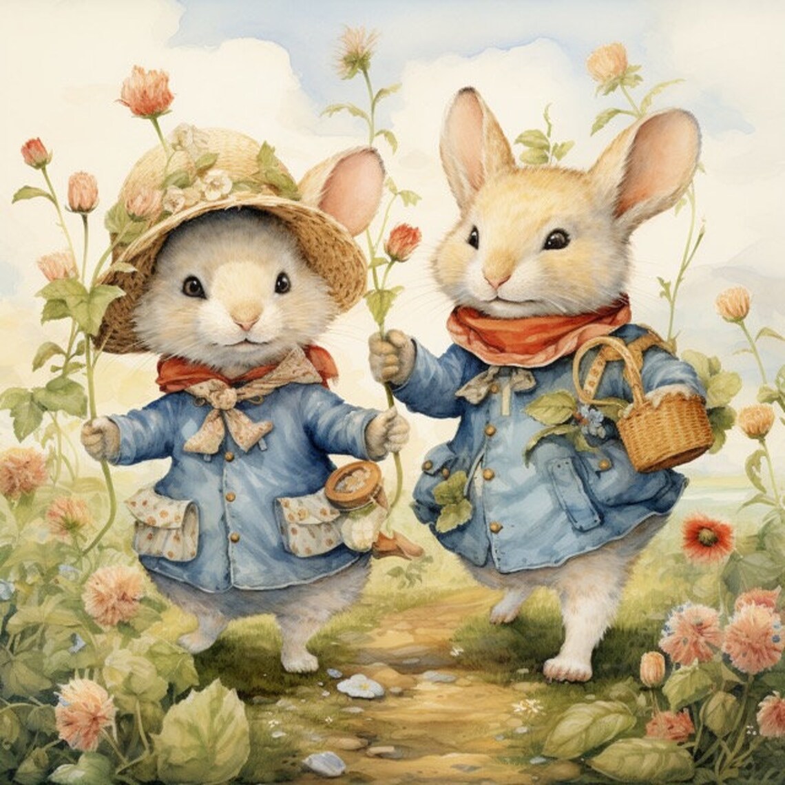 Bunny Rabbit Golf Play Watercolor Clip Art 4 JPG Files Mix Media Paper ...