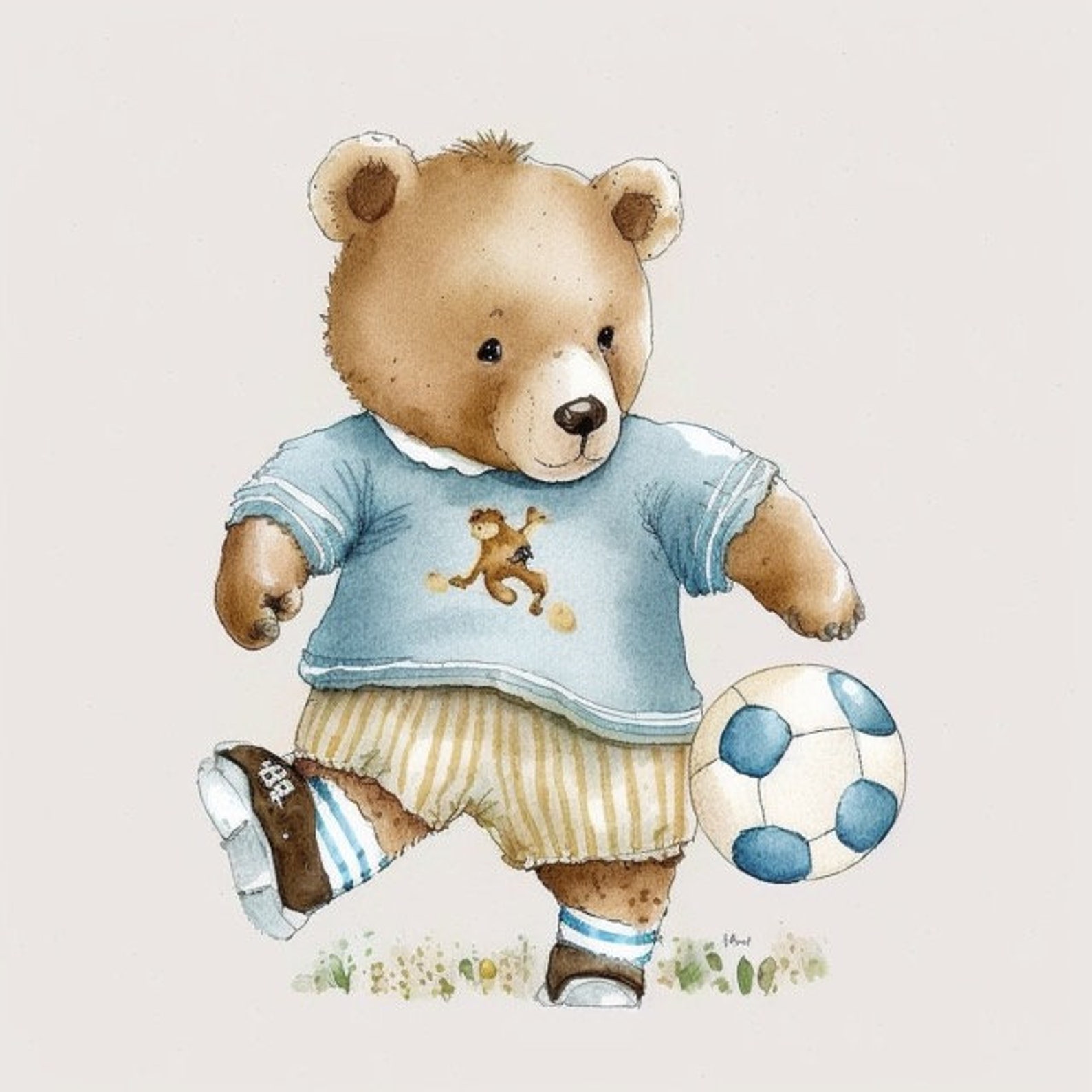 Teddy Bear Playing Soccer Football Watercolor Clipart Clip Art 8 PNG ...