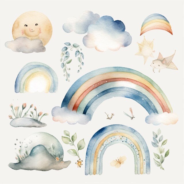 Rainbows Clipart Clip Art 8 High Quality JPG Watercolor Art Digital ...