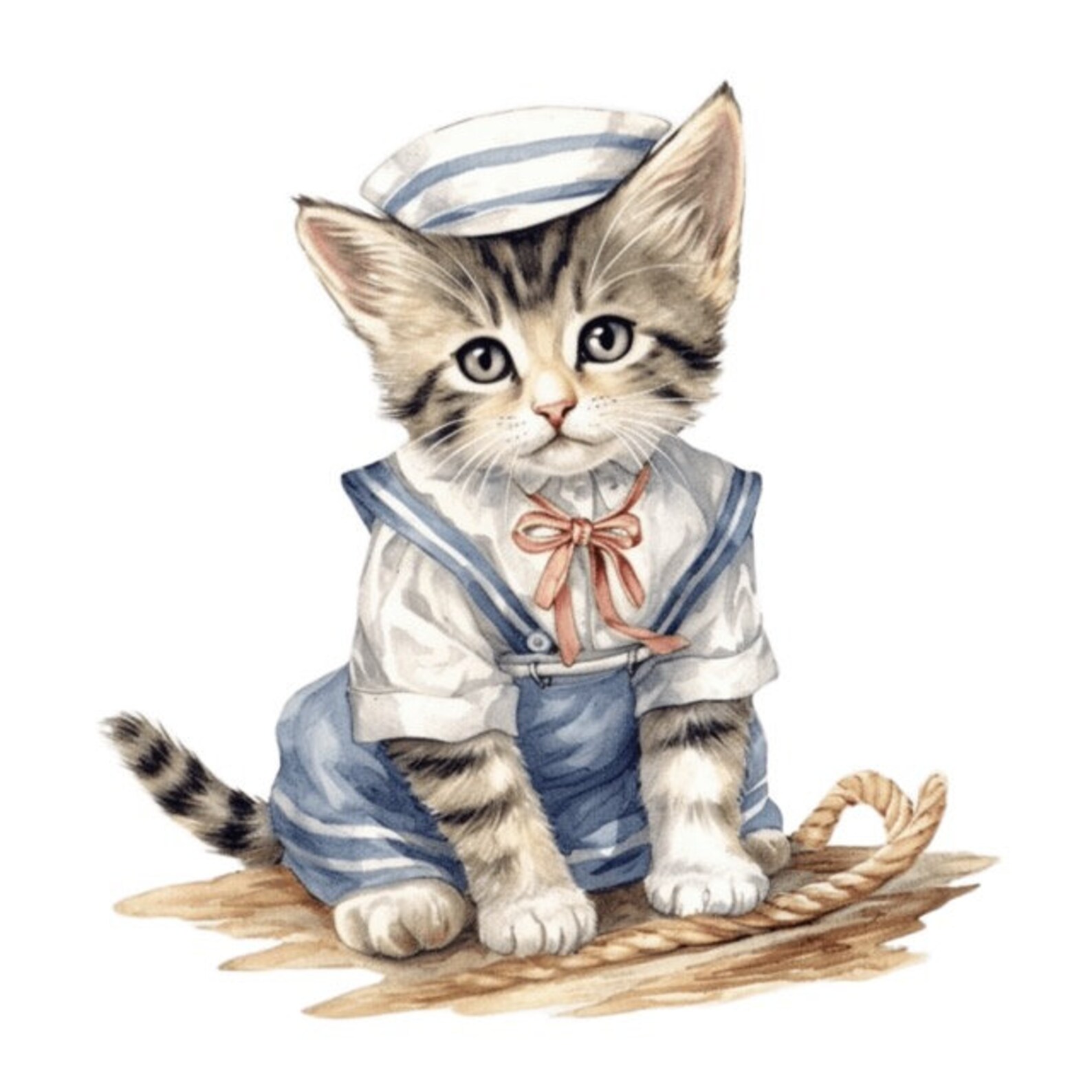 Kitten Kitty Cat in Vintage Nautical Clothes Clipart Sublimation ...