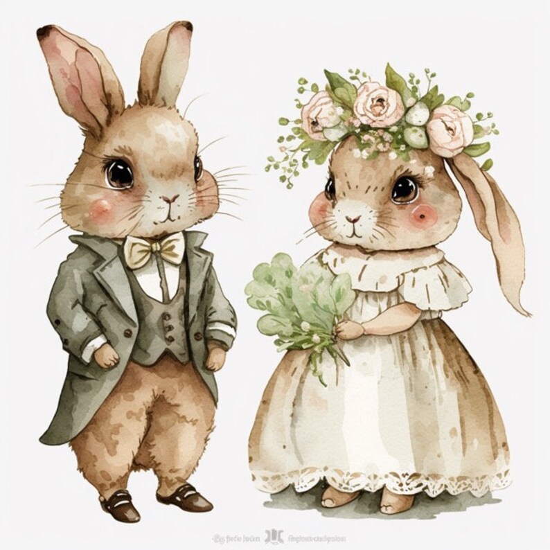 Bunny Rabbit Wedding Bride and Groom Clipart 8 High Quality JPG Digital ...