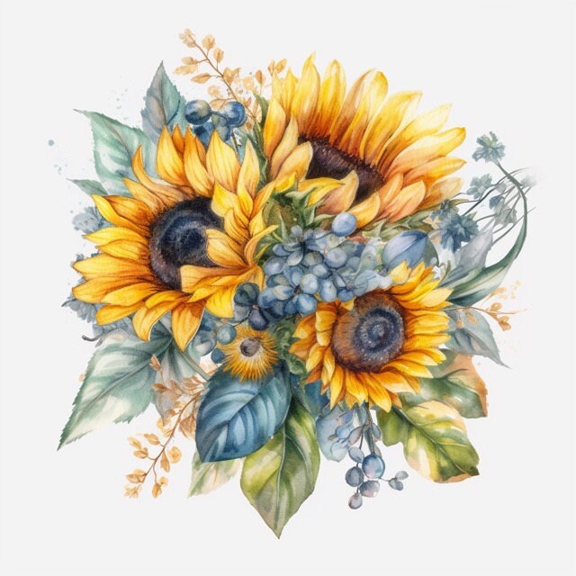 Watercolor Sunflower Sunflowers Flower Clipart Clip Art 4 PNG Format ...