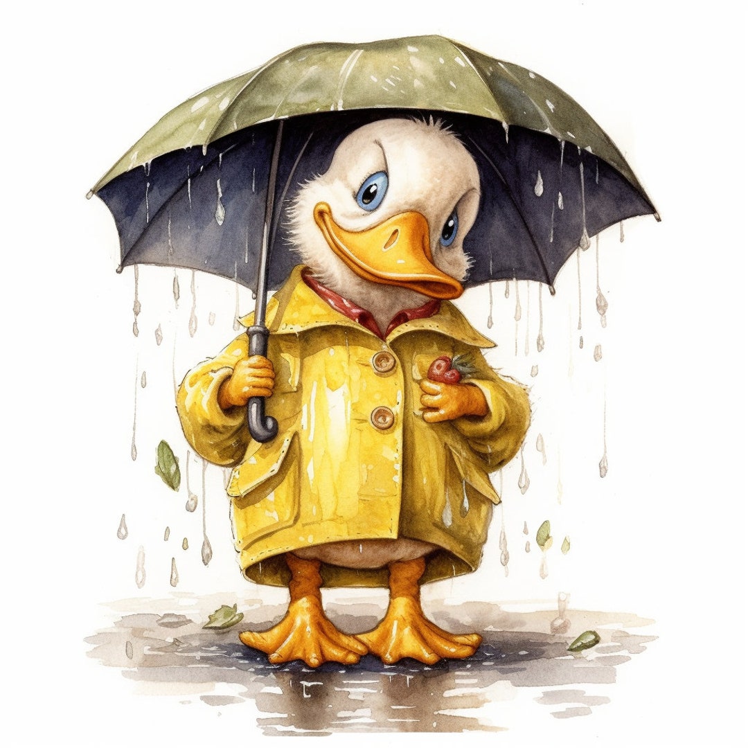 Baby Duck Under the Rain Clipart 8 High Quality JPG, Digital Download ...
