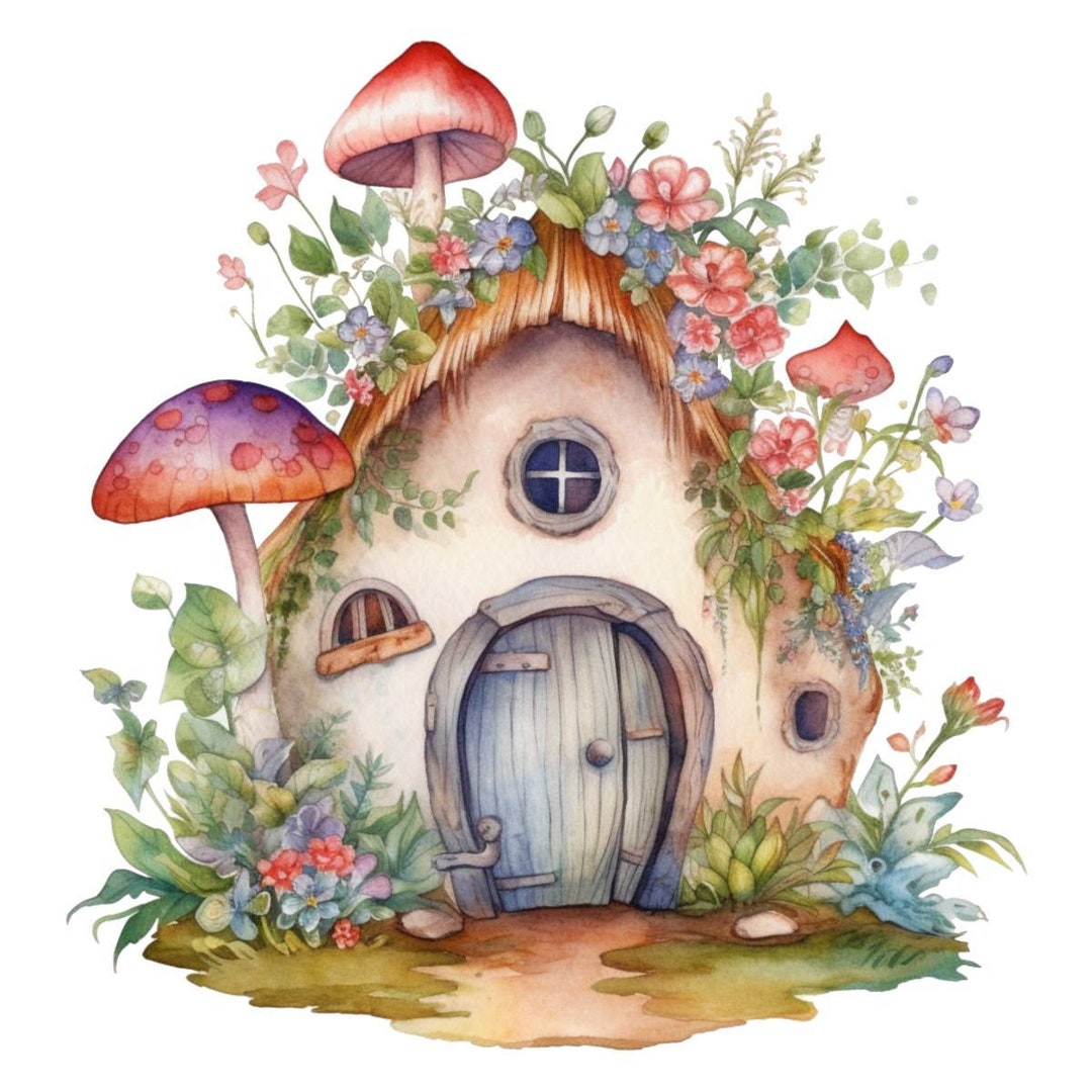 Fairy House Clip Art Sublimation Graphics Watercolor Clipart 4 High ...