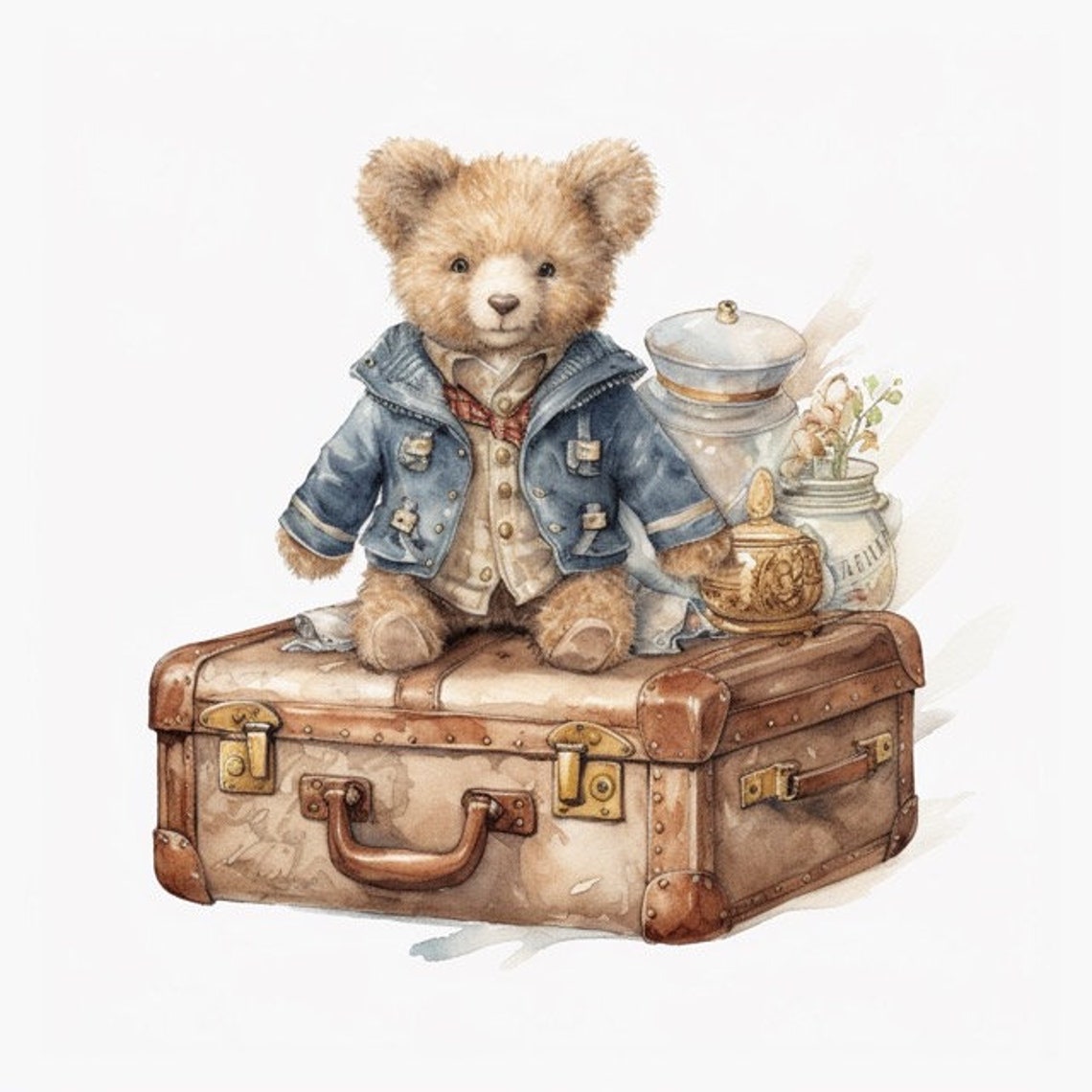 Traveling Teddy Bear Suitcase Watercolor Clipart 8 High Quality JPG ...
