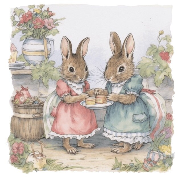 Twin Bunny Rabbits Birthday Card Watercolor Clip Art Sublimation ...