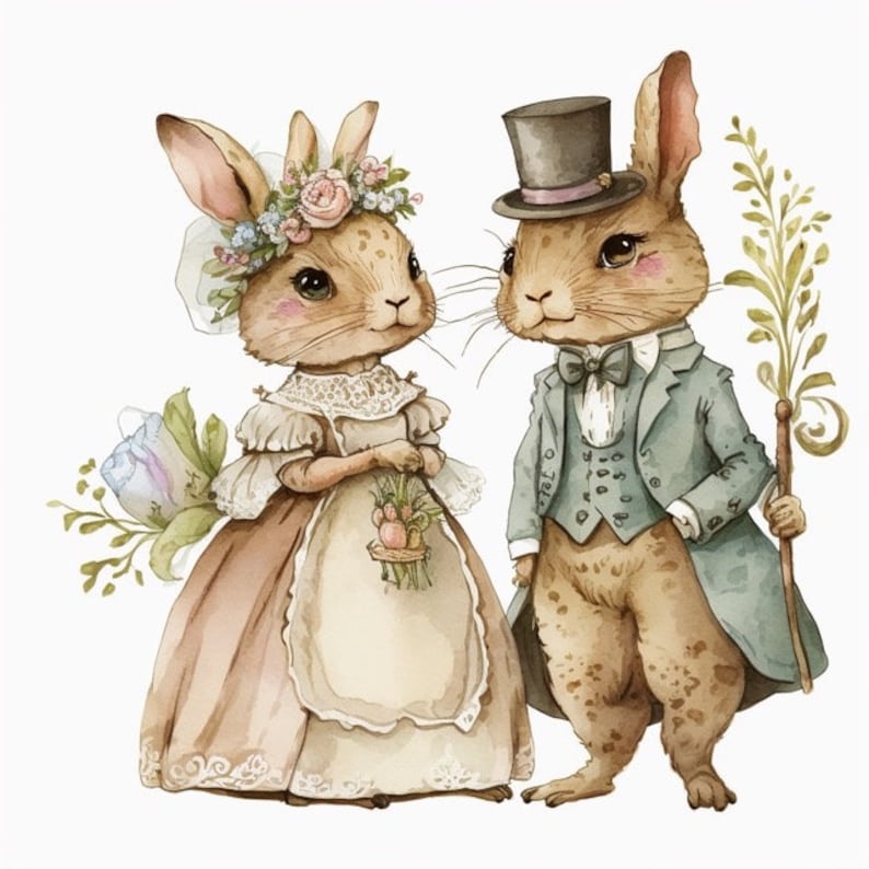 Bunny Rabbit Wedding Bride and Groom Clipart 8 High Quality JPG Digital ...