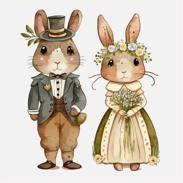 Bunny Rabbit Wedding Bride and Groom Clipart 8 High Quality - Etsy