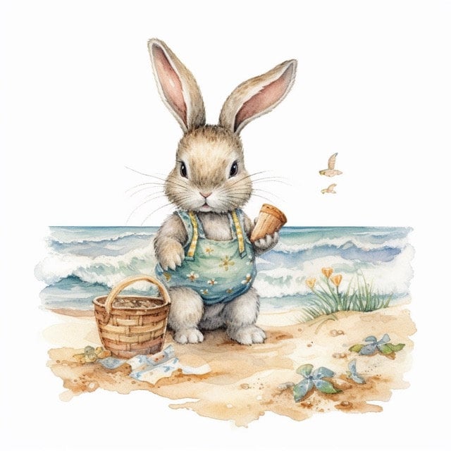 Bunny Rabbit on the Beach Coastal Clipart Clip Art 8 PNG Format Instant ...