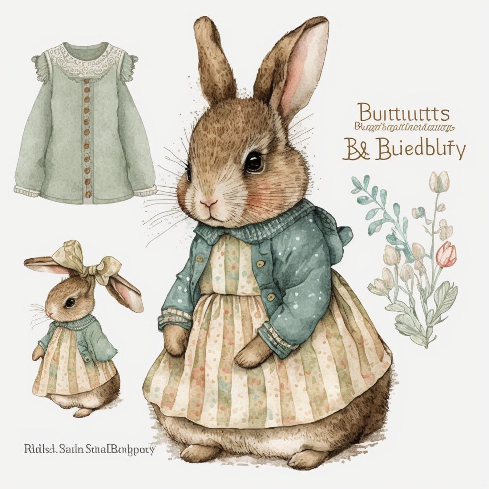 Bunny Rabbit Clipart 10 High Quality JPG Watercolor Art - Etsy