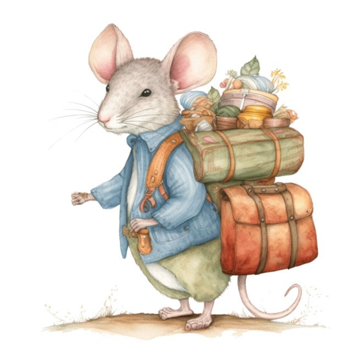 Camping Hiking Mouse Watercolor Clip Art 4 PNG Mix Media Card Making ...