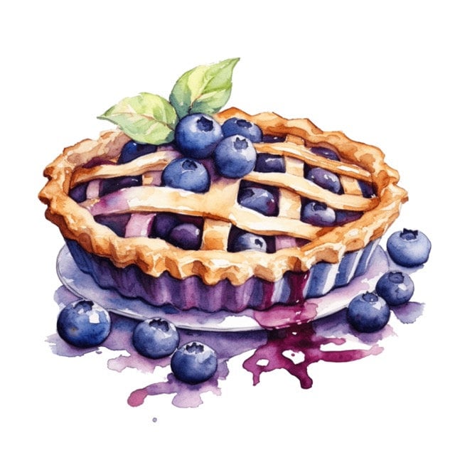 Blueberry Pie Watercolor Clip Art 4 High Quality PNG Collage Junk ...