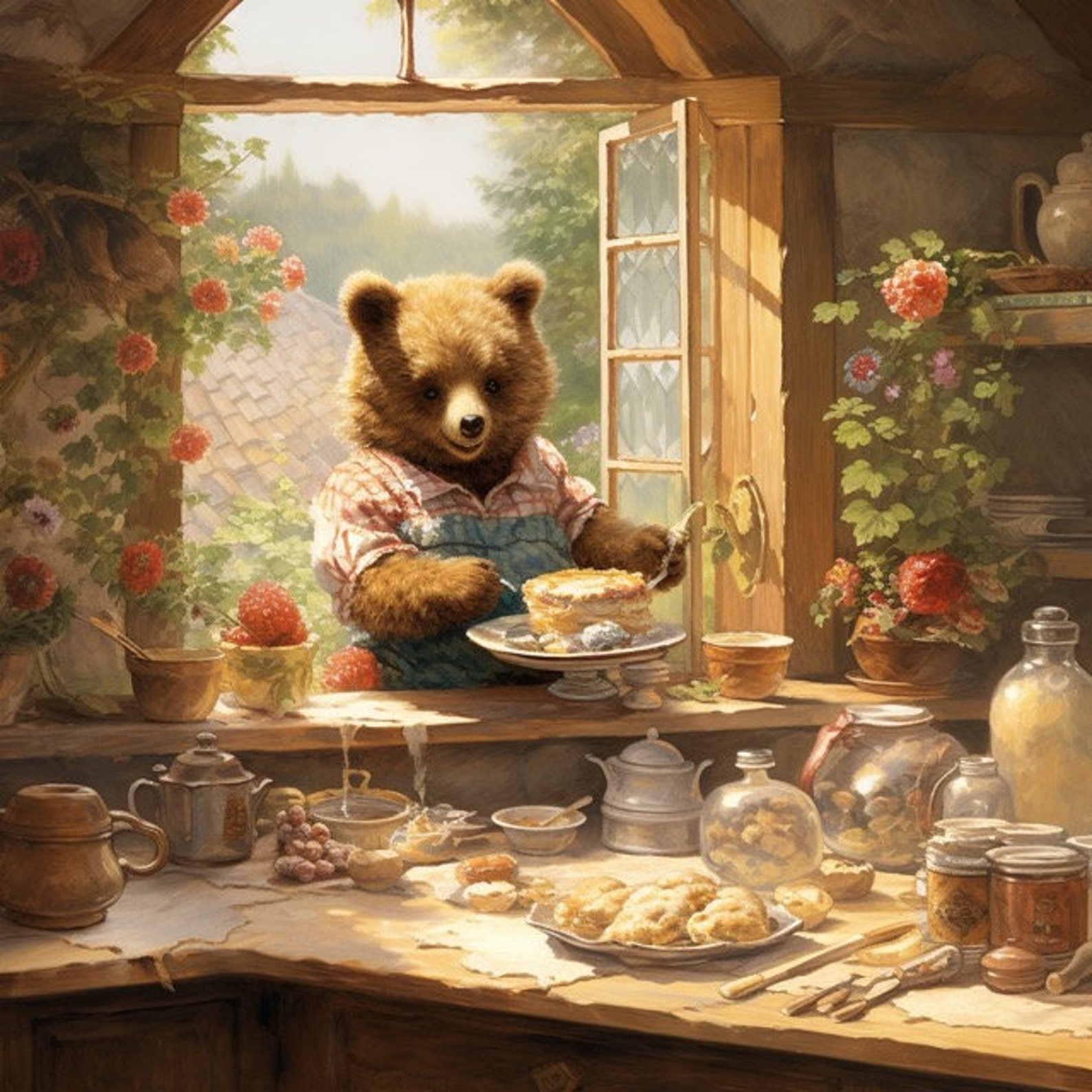 Teddy Bear Tea Time Watercolor Clip Art Sublimation Graphics 4 JPG ...