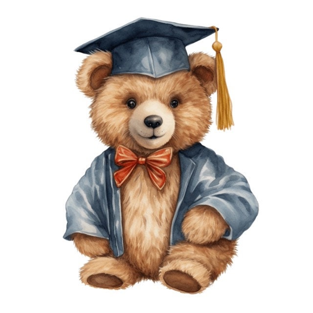 Graduation Teddy Bear Watercolor Clip Art 4 High Quality PNG Format ...